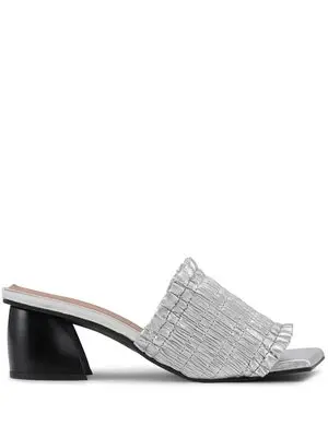 GANNI Smock-detail Kitten-heel Mules - Silver