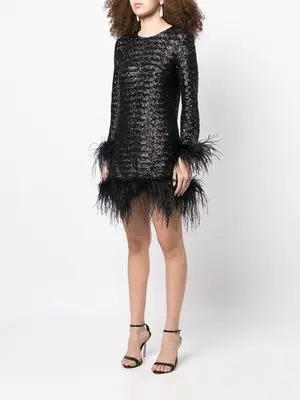 GILDA & PEARL Seraphina Sequined Feather-trim Dress - Black