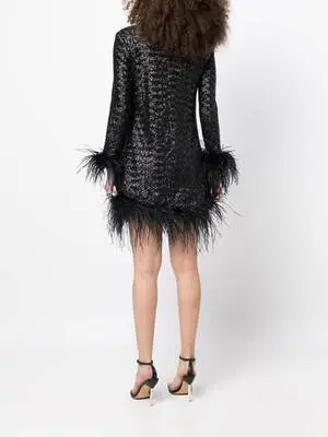 GILDA & PEARL Seraphina Sequined Feather-trim Dress - Black