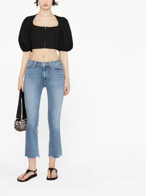 GANNI Cropped Puff-sleeve Blouse - Black