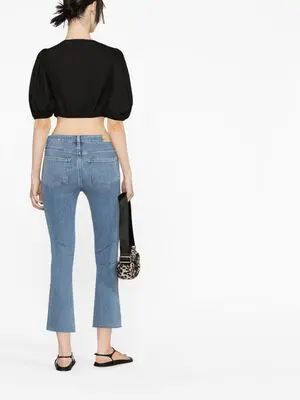 GANNI Cropped Puff-sleeve Blouse - Black