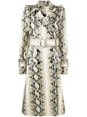 Khaite The Jaden Python-Embossed Trench Coat In Neutrals - 60% Off
