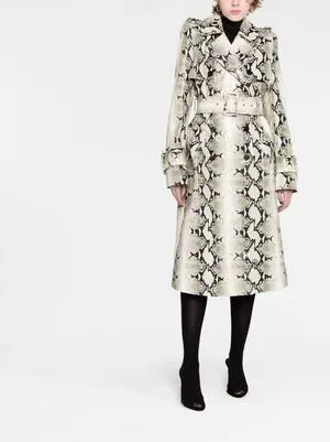Khaite The Jaden Python-Embossed Trench Coat In Neutrals - 60% Off