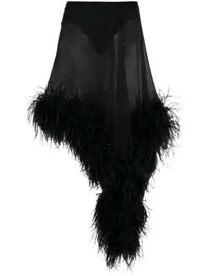 Attico Miya Feather-trim Skirt - Black