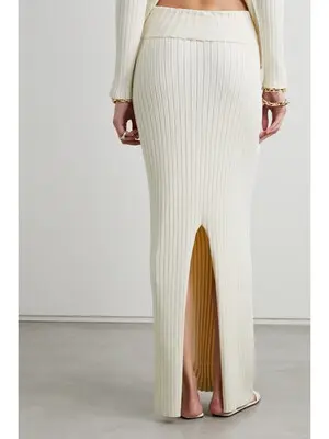 THE ROW Moss Ribbed Silk Maxi Skirt - White