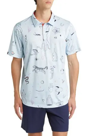 SWANNIES Brock Doodle Print Piqué Performance Golf Polo - Sky