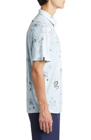 SWANNIES Brock Doodle Print Piqué Performance Golf Polo - Sky