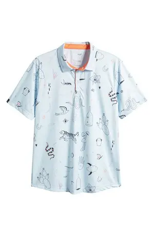 SWANNIES Brock Doodle Print Piqué Performance Golf Polo - Sky
