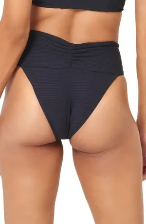 L*Space Bardot Ribbed Bikini Bottom - Black
