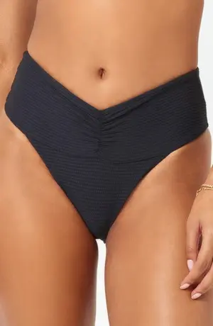 L*Space Bardot Ribbed Bikini Bottom - Black