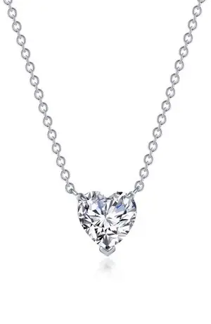 Lafonn Simulated Diamond Solitaire Heart Pendant Necklace - White/ Silver