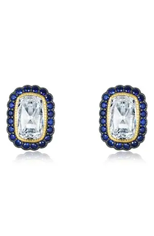 Lafonn Art Deco Simulated Diamond Halo Stud Earrings - Blue/gold
