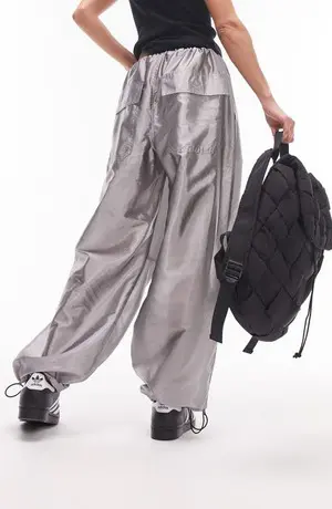 Topshop Oversized Metallic Parachute Trousers