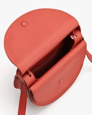 Cuyana Double Moon Italian Leather Saddle Bag Dark Coral