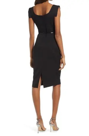 Black Halo Jackie Belted Stretch Gabardine Sheath Dress - Black