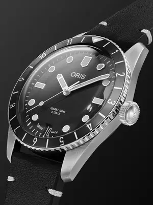 ORIS Divers Sixty-five Automatic 40mm Stainless Steel And Leather Watch - Black