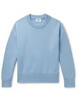 AMI Paris Adc Logo-embroidered Cotton And Merino Wool-blend Sweater
