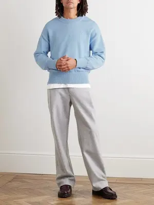 AMI Paris Adc Logo-embroidered Cotton And Merino Wool-blend Sweater