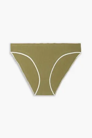 BASERANGE Ribbed Stretch-cotton Mid-rise Briefs Green