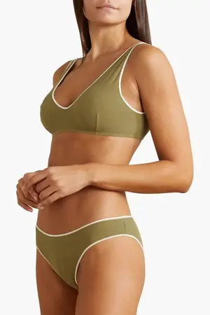 BASERANGE Ribbed Stretch-cotton Mid-rise Briefs Green