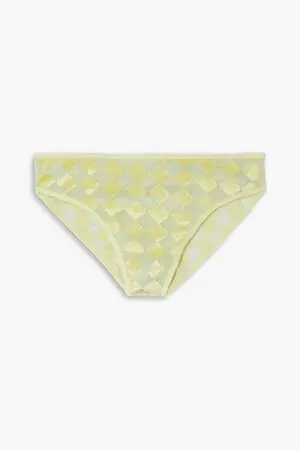 BASERANGE Bell Checked Flocked Modal-blend Tulle Mid-rise Briefs Yellow