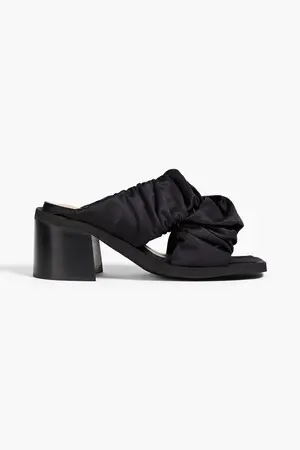 GANNI Ruched Satin Mules - Black