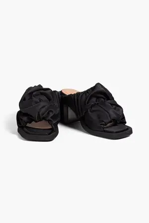 GANNI Ruched Satin Mules - Black