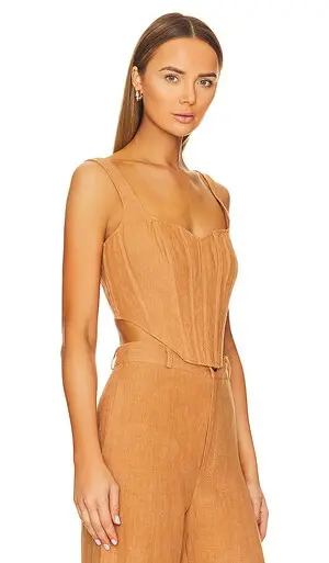 Bardot Linen Corset Bustier - Camel
