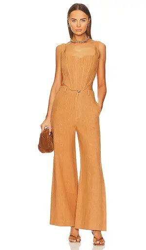 Bardot Linen Corset Bustier - Camel
