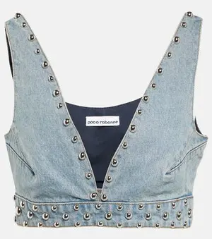 Rabanne Stud-embellished Denim Bra Top - Blue