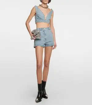 Rabanne Stud-embellished Denim Bra Top