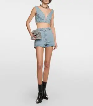 Rabanne Stud-embellished Denim Bra Top