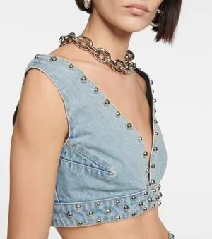 Rabanne Stud-embellished Denim Bra Top