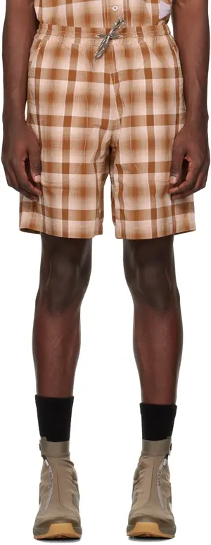 AND WANDER And Wander Brown Check Shorts - 050 Brown