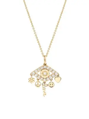 SYDNEY EVAN 14k Yellow & 0.18 Tcw Diamonds Evil Eye Necklace - Gold