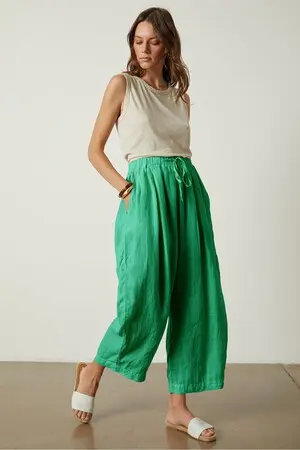 Velvet By Graham & Spencer Hannah Linen Wide Leg Pant - Red