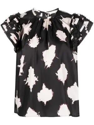 ULLA JOHNSON Splotch-Print Silk Blouse