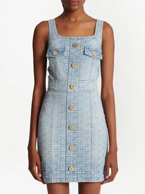 Balmain All-over Monogram Denim Dress - Blue