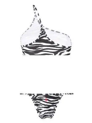 Attico Zebra-print One-shoulder Bikini Set - White