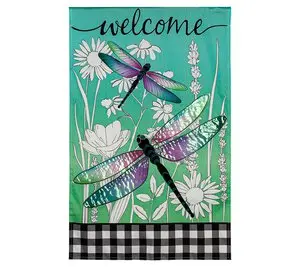 EVERGREEN Dragonflies And Wildflowers House Lin N Flag - One-color