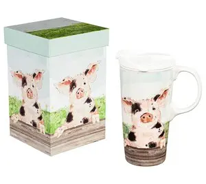 EVERGREEN 17-oz Ceramic Spotted Pig Travel Cup - One-color
