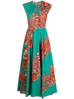La DoubleJ Floral Print Cut-out Dress - Green
