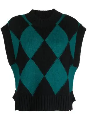 La DoubleJ Argyle Knitted Vest - Black