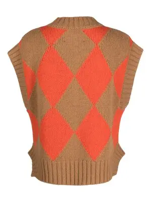 La DoubleJ Argyle-print Knitted Vest - Neutrals