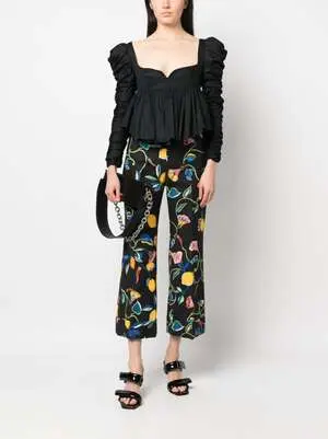 La DoubleJ Hendrix Floral Print Cropped Trousers - Black