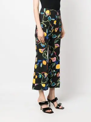 La DoubleJ Hendrix Floral Print Cropped Trousers - Black