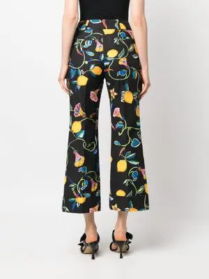 La DoubleJ Hendrix Floral Print Cropped Trousers - Black