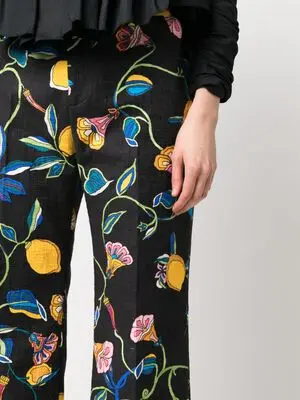 La DoubleJ Hendrix Floral Print Cropped Trousers - Black