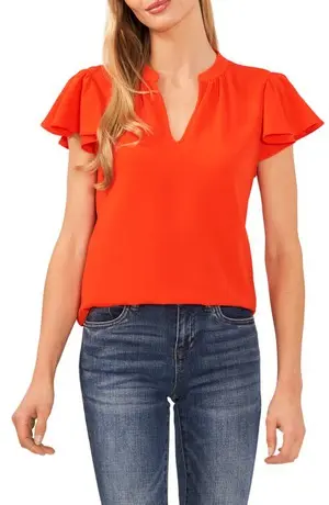 CECE DUPRAZ CeCe Flutter Sleeve V-Neck Top Cherry Pop