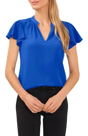 CECE DUPRAZ CeCe Flutter Sleeve V-Neck Top Deep Royal Blue